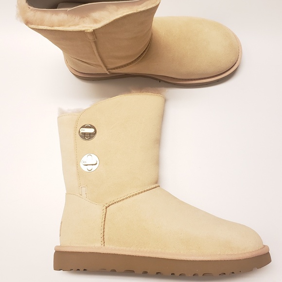 UGG | Shoes | Ugg Classic Short Turnlock Luxe Beige Suede Boots | Poshmark